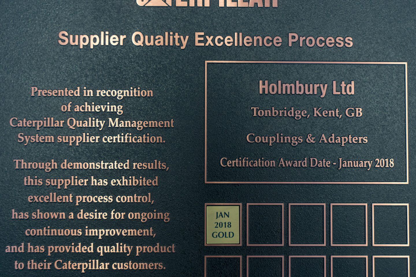 Holmbury Ltd Achieves Gold Level Status in Caterpillar Supplier Quality ...